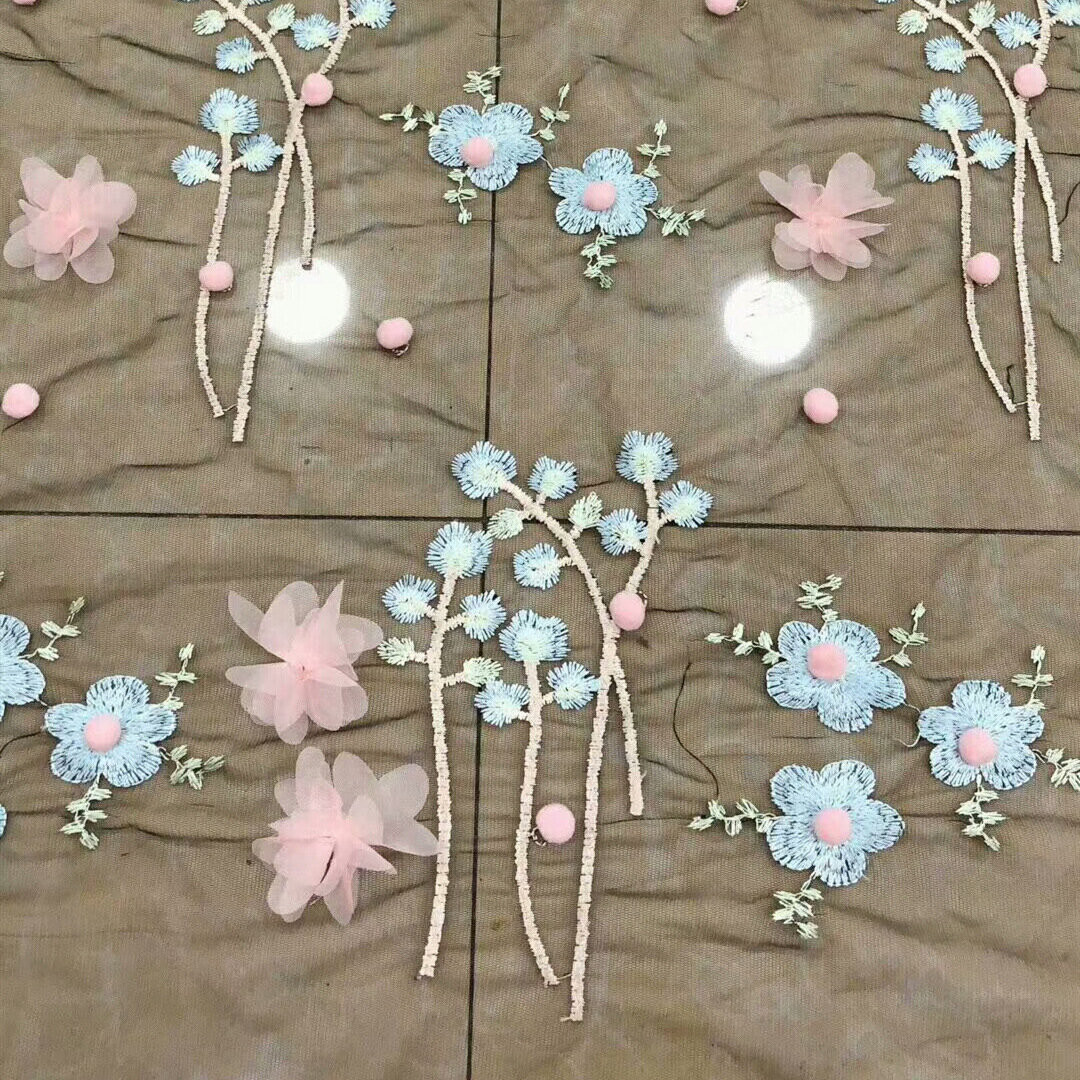 Новая трехмерная сетчатая вышитая ткань, ручная работа, индивидуальный цветочный помпон, стиль Китайской Республики, кружевная вышивка для девочек в стиле ханфу