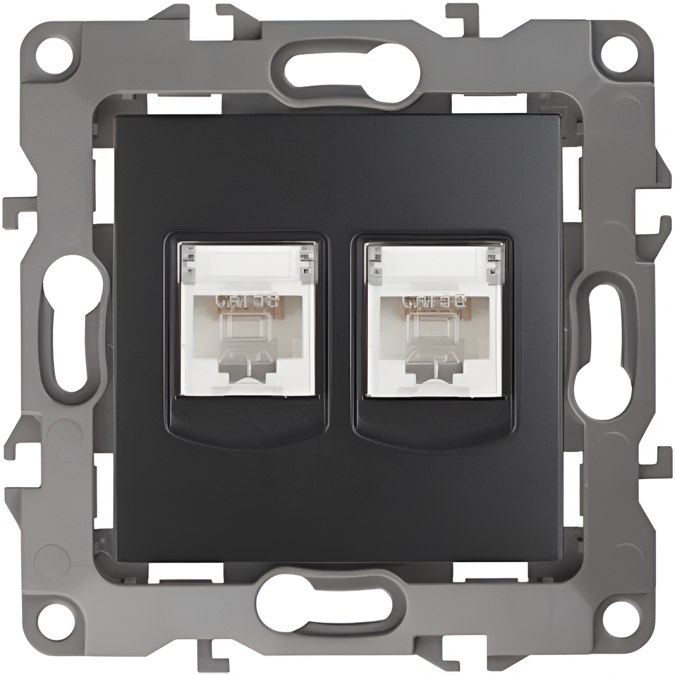 Розетка компьютерная RJ45 двойная ЭРА 12 3108-05 для интернета, для витой пары, скрытой установки, черный