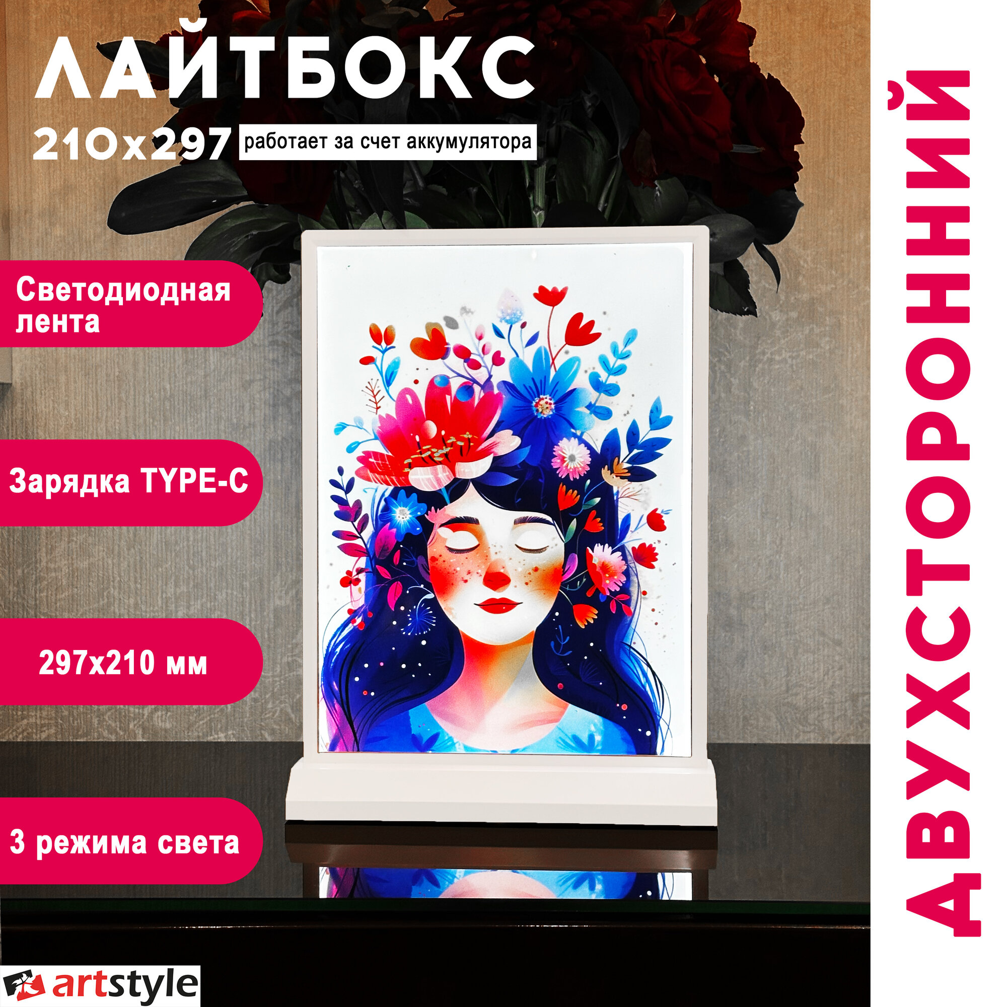 Лайтбокс настольный, световая панель, ночник "Весна" 1 шт