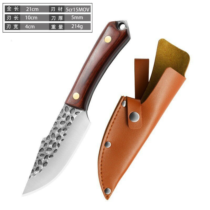 Кованый многофункциональный нож, тесак для мяса, нож для чистки рыбы, мясной нож, нож для активного отдыха, нож для мяса с деревянной рукояткой, утолщенный маленький прямой нож.