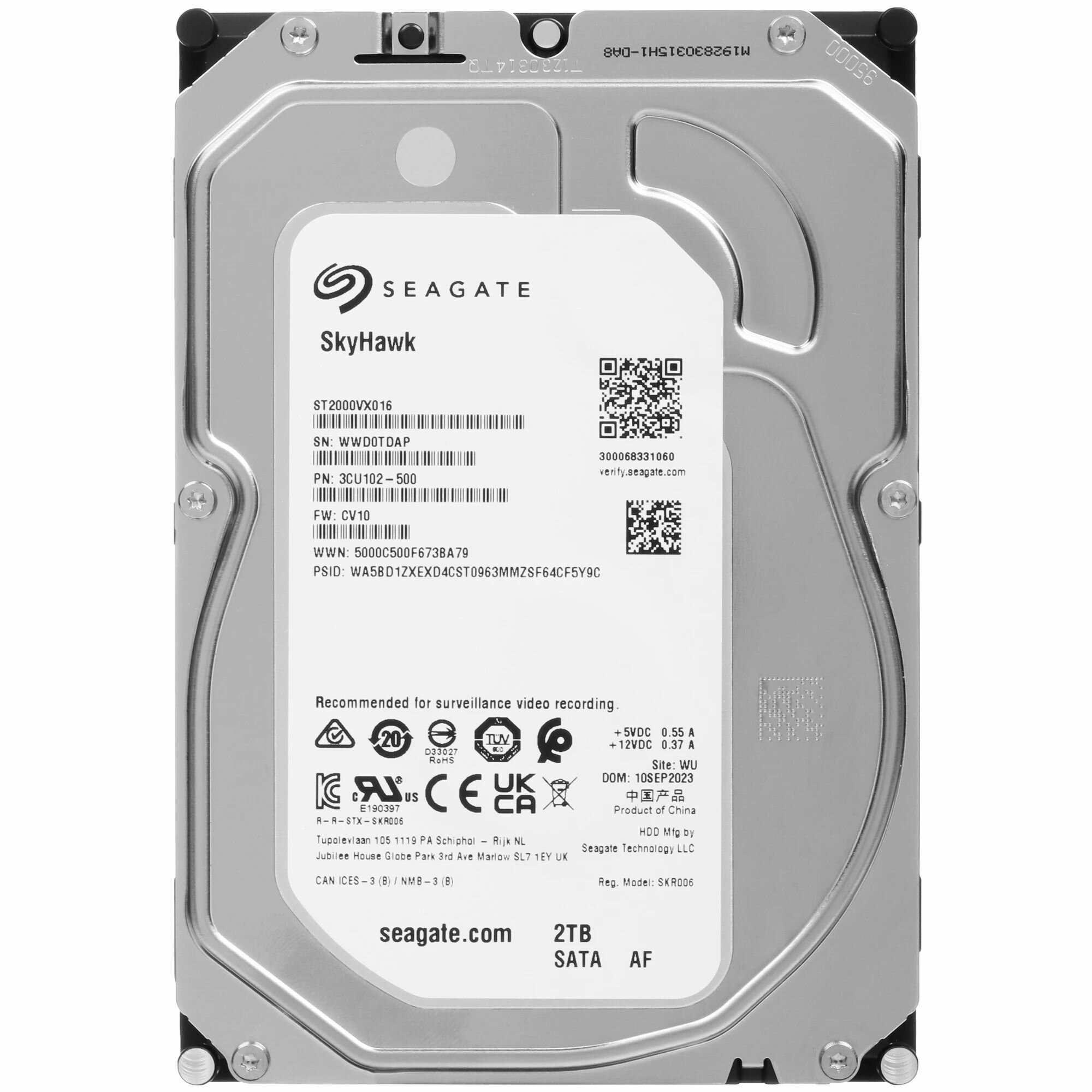3.5" жесткий диск Seagate SkyHawk (ST2000VX016) 2ТБ, 5400Об/мин, 256МБ