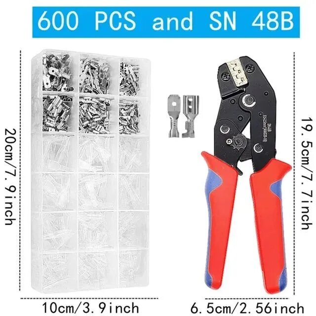 600 шту клеммы обжимные набор 2.8 4.8 6.3 mm, и Обжимные клещи 0,5-2,5мм2 20-13AWG SN-48B