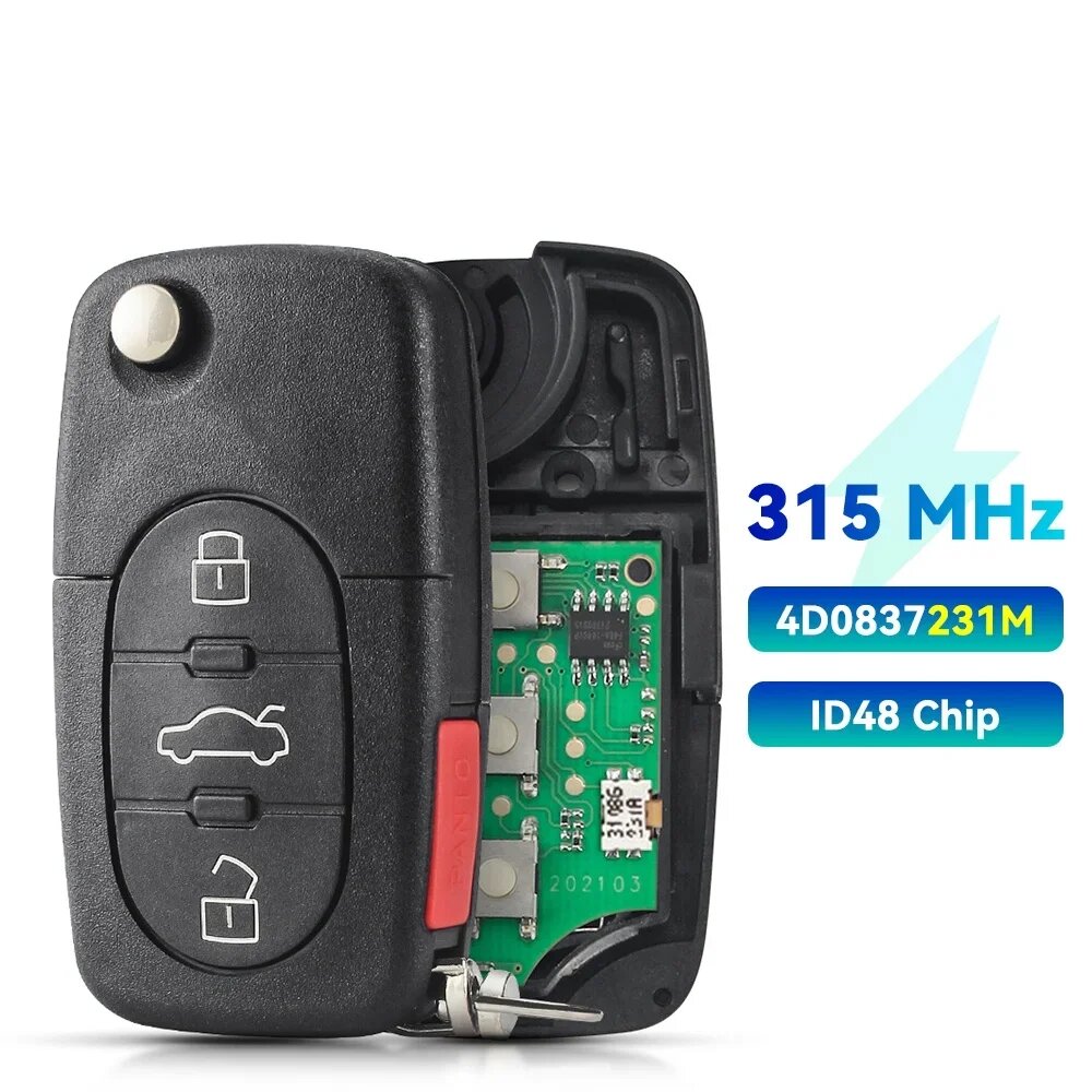 Дистанционный ключ 315 МГц ID48 для Audi A4 A6 A8 4D0837231 M