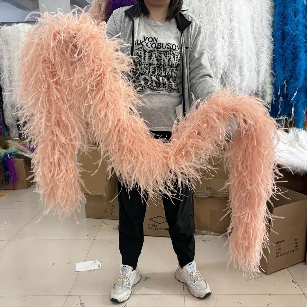 Боа из перьев страуса розовый, 2 метра, 35Ply