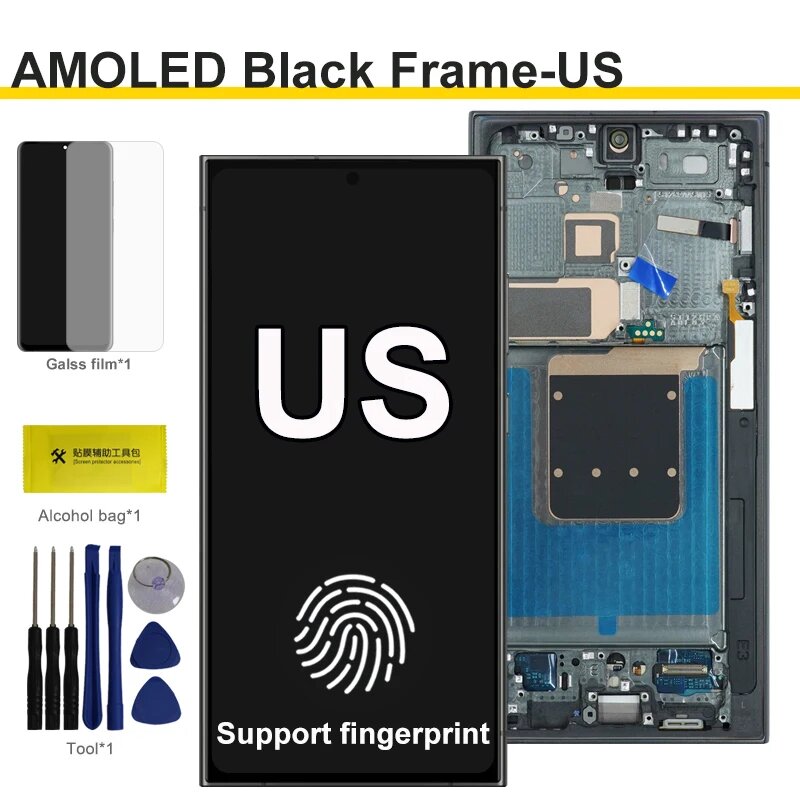 AMOLED для Samsung Galaxy S24 Ultra LCD S928B S928N Дисплей с дигитайзером сенсорного экрана с отпечатком пальца и рамкой для S24Ultra LCD US Black Frame