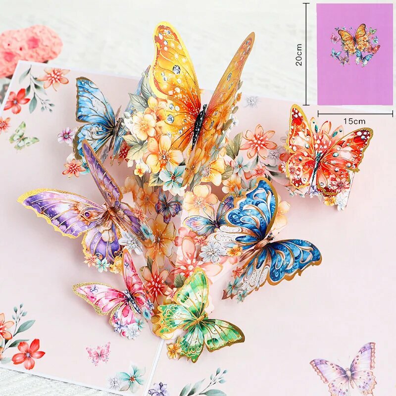 3D открытка с цветами parehope butterflies