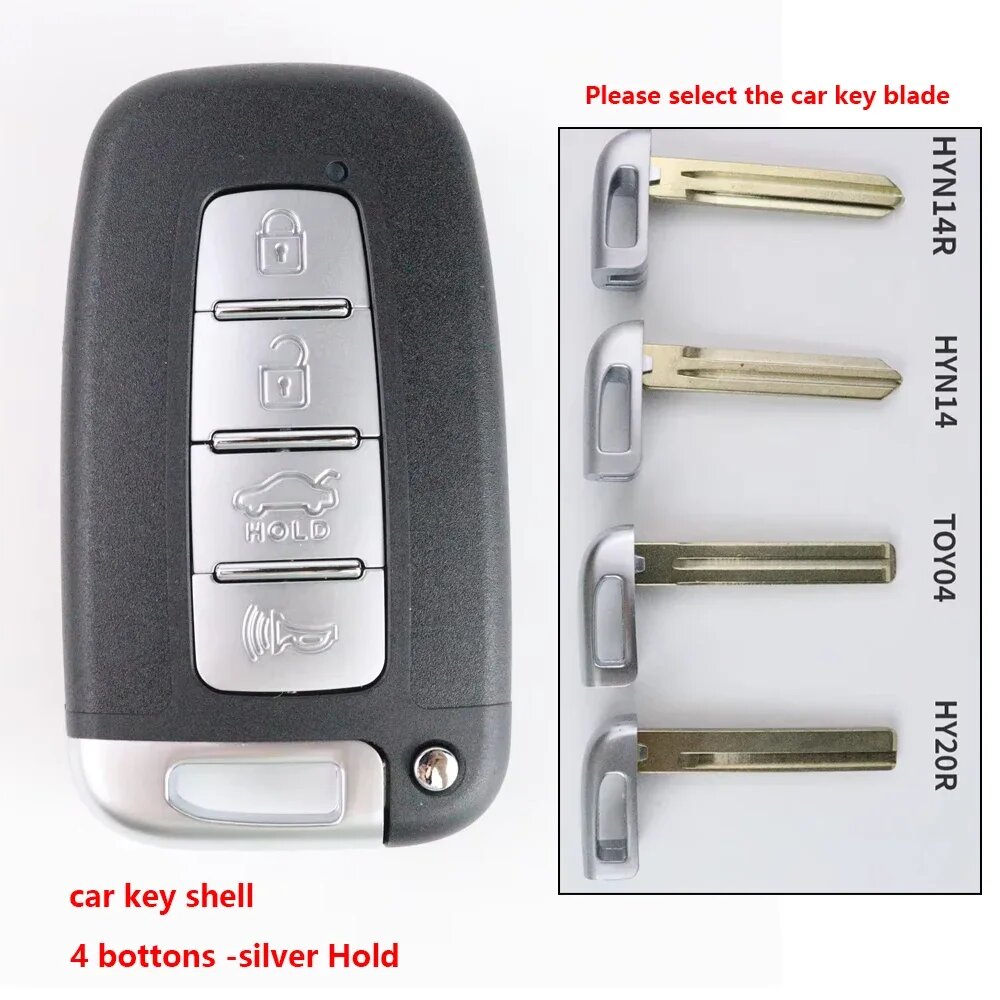 Корпус автомобильного ключа для Hyundai IX35 Elantra Sonata 8 9 Azera Genesis для Kia Sportage K5 K2 Sorento Optima Forte HY20R blade, 4 buttons-silver