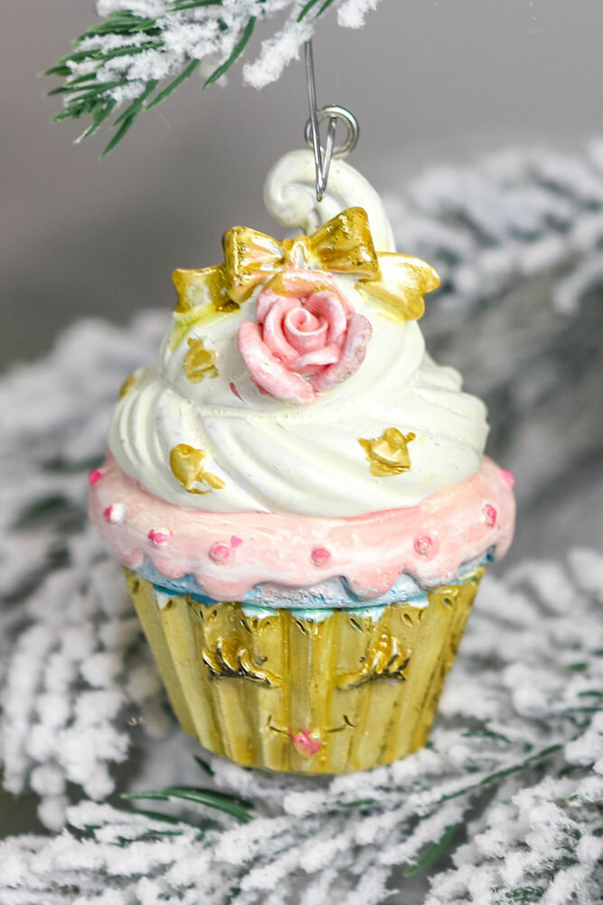 Ёлочная игрушка капкейк вишенка, серия весёлые капкейки, полистоун, 7 см, Goodwill MC38255-2