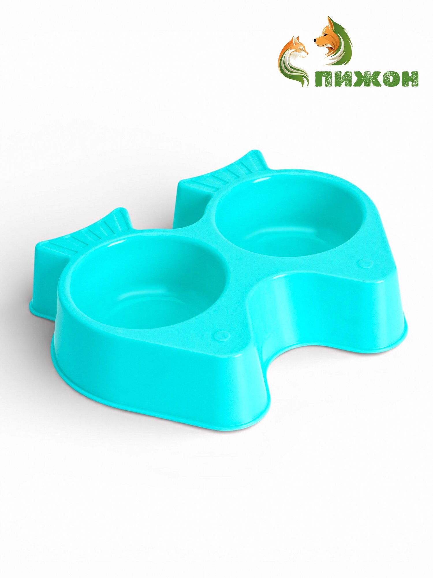 Миска двойная «Рыбы», 2×250 мл, фигурная, пластик, голубая