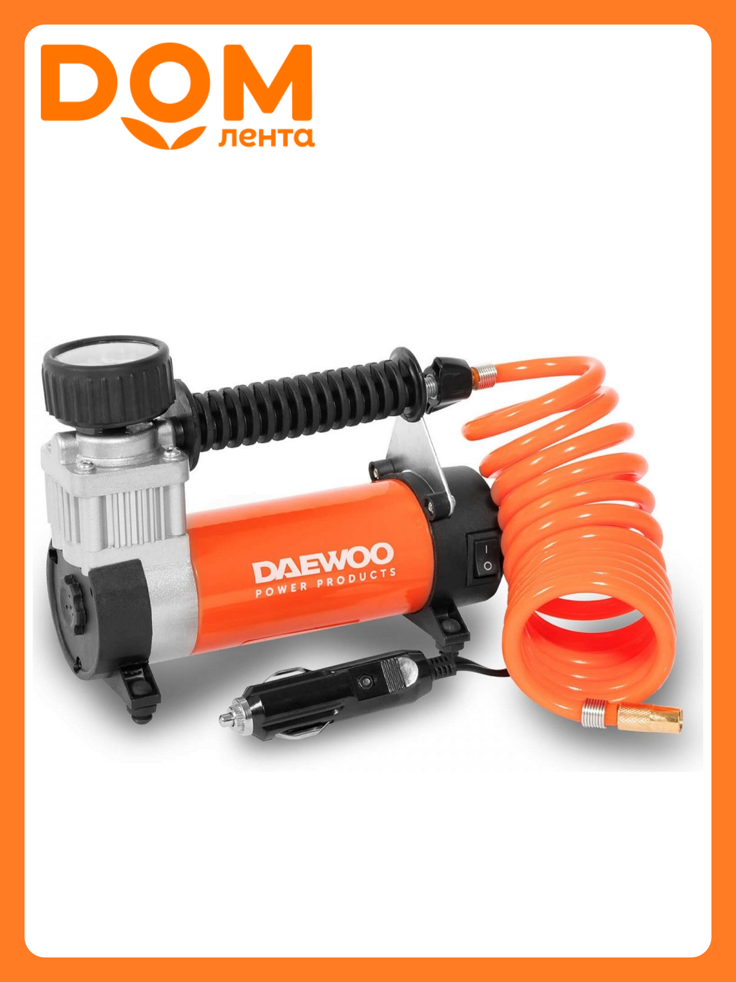 Автомобильный компрессор Daewoo Power Products DW55 PLUS, 50л/мин, аналоговый манометр, 3 переходника