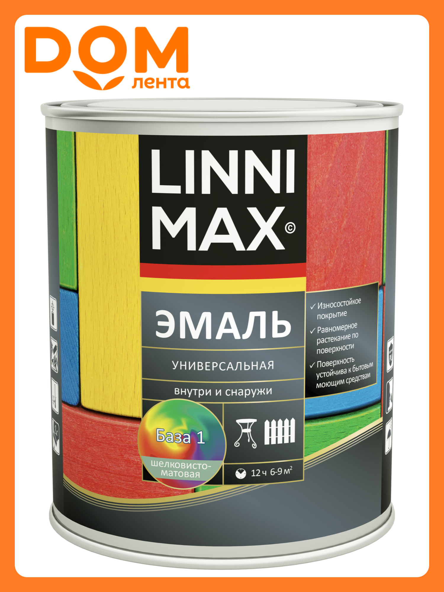 Эмаль алкидная универсальная LINNIMAX Эмаль шелковисто-матовая База 1 0,75 л