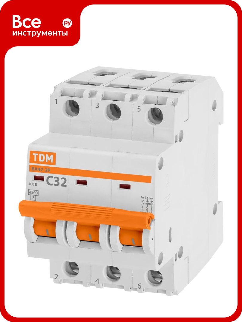 Автоматический выключатель TDM ELECTRIC ВА47-29 3Р 32А 4.5кА С SQ0206-0112, является