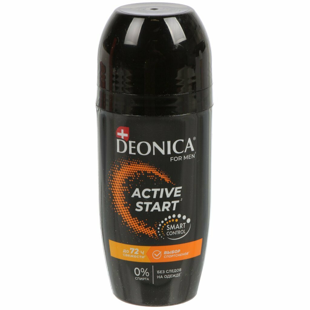 Дезодорант Deonica Active start для мужчин, ролик, 50 мл. Защита от пота и запаха, свежесть на 72 часа.