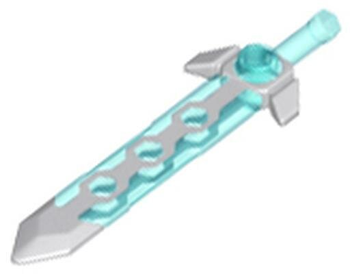 Деталь Lego 24108pb02 Minifigure, Weapon Sword, Long with Molded Flexible Rubber Light Bluish Gray Tip and Angular Crossguard Pattern