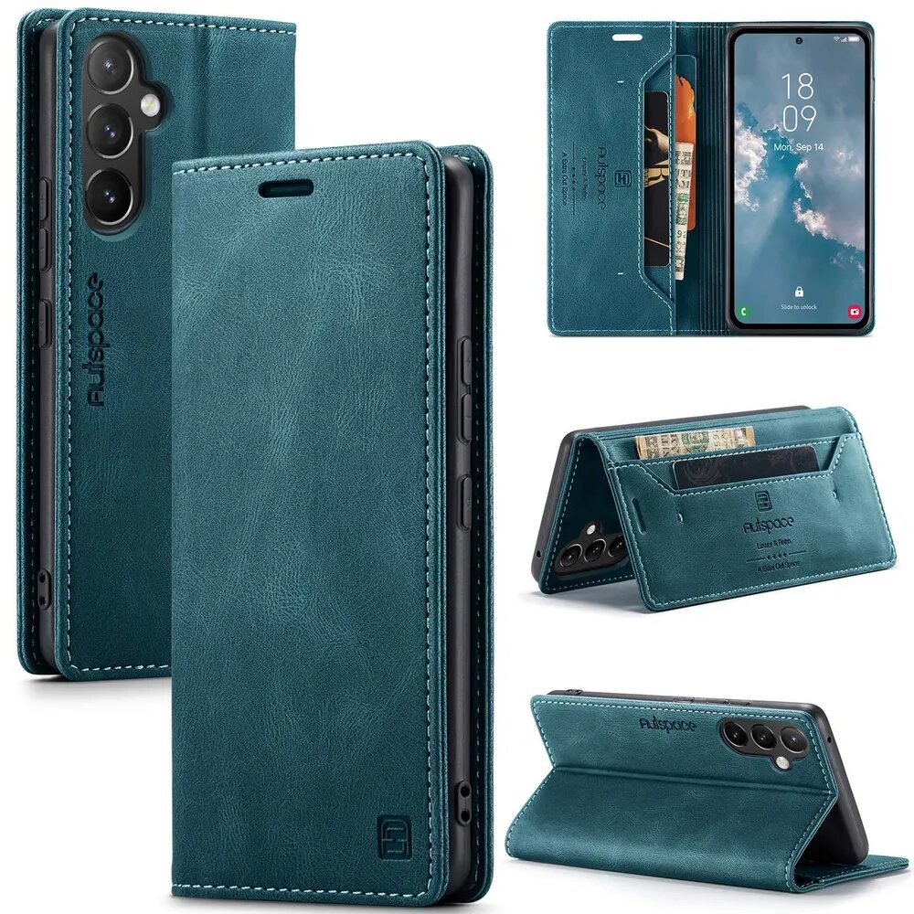 Autspace Кожаный чехол для Samsung Galaxy A54 5G (Самсунг Гелакси А54 5G) книжка магнитная застежка, подставка, противоударная, RFID-блокировка, новинка, подарок
