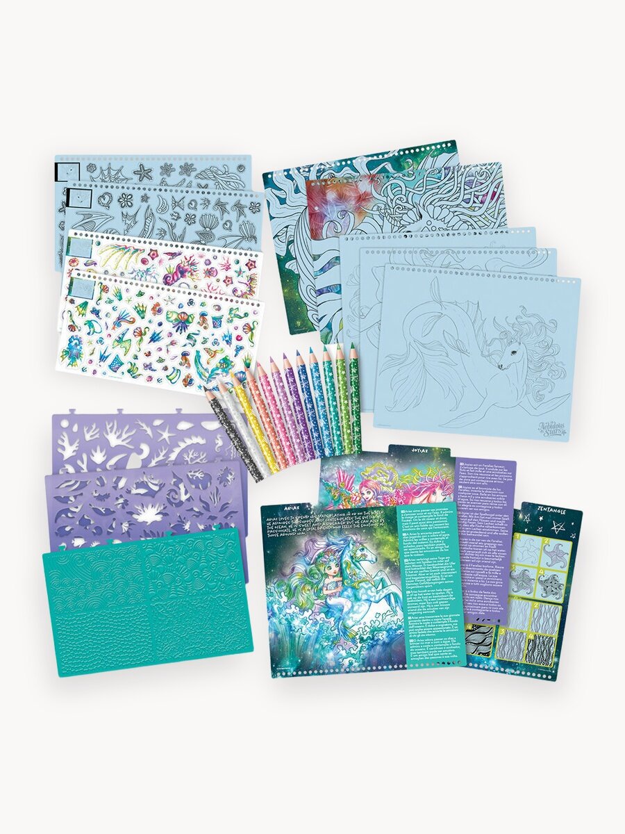 Раскраска для девочек Nebulous Stars (35 скетч страниц, 12 карандашей, трафареты, наклейки), 11372_NSDA