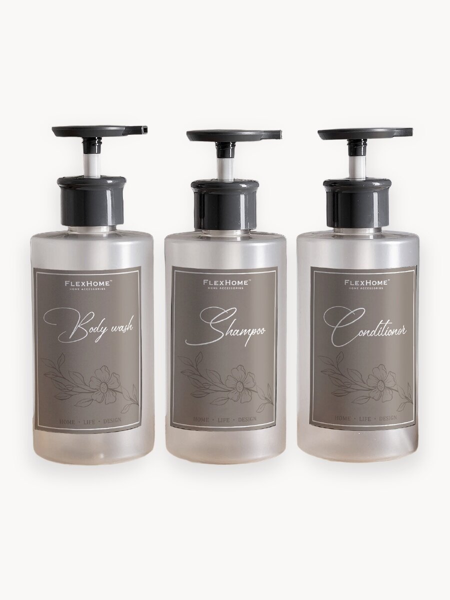 Набор дозаторов для ванной с наклейками FlexHome, 460 мл, цвет прозрачный