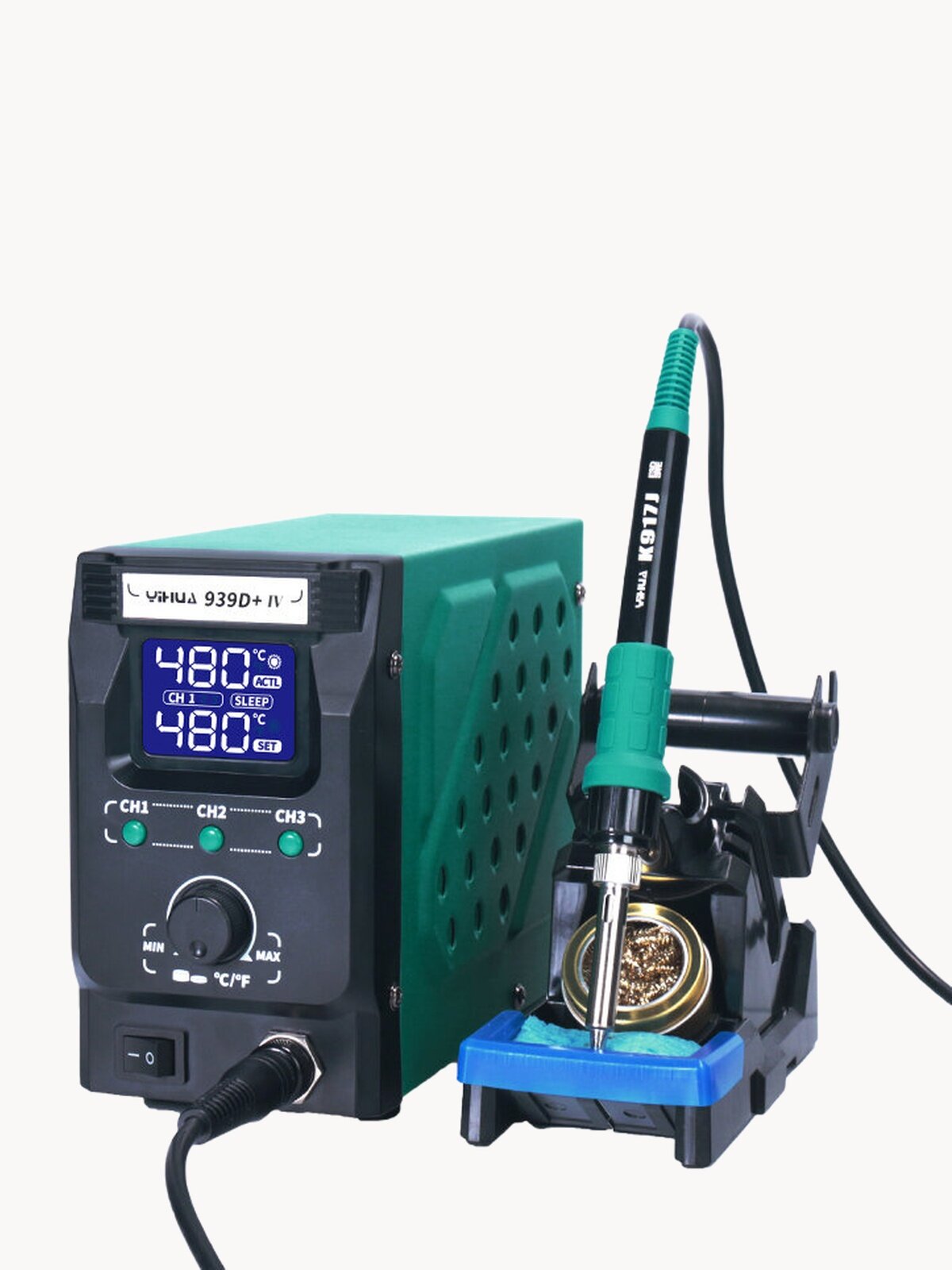 Паяльная станция с паяльником (60 Вт) YH939D+-IV YIHUA, память на три режима, подставка под паяльник и припой