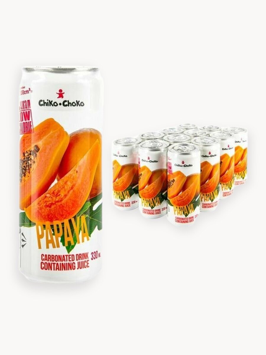 Газированный напиток Chiko-Choko, низкокалорийный, с содержанием сока папайи, 0.33 литра 12 шт.