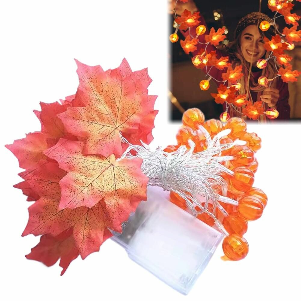 Светодиодная гирлянда в форме тыквы и кленового листа длиной 1,5/3/6 м для сада, вечеринки, украшения елки и Хэллоуина.