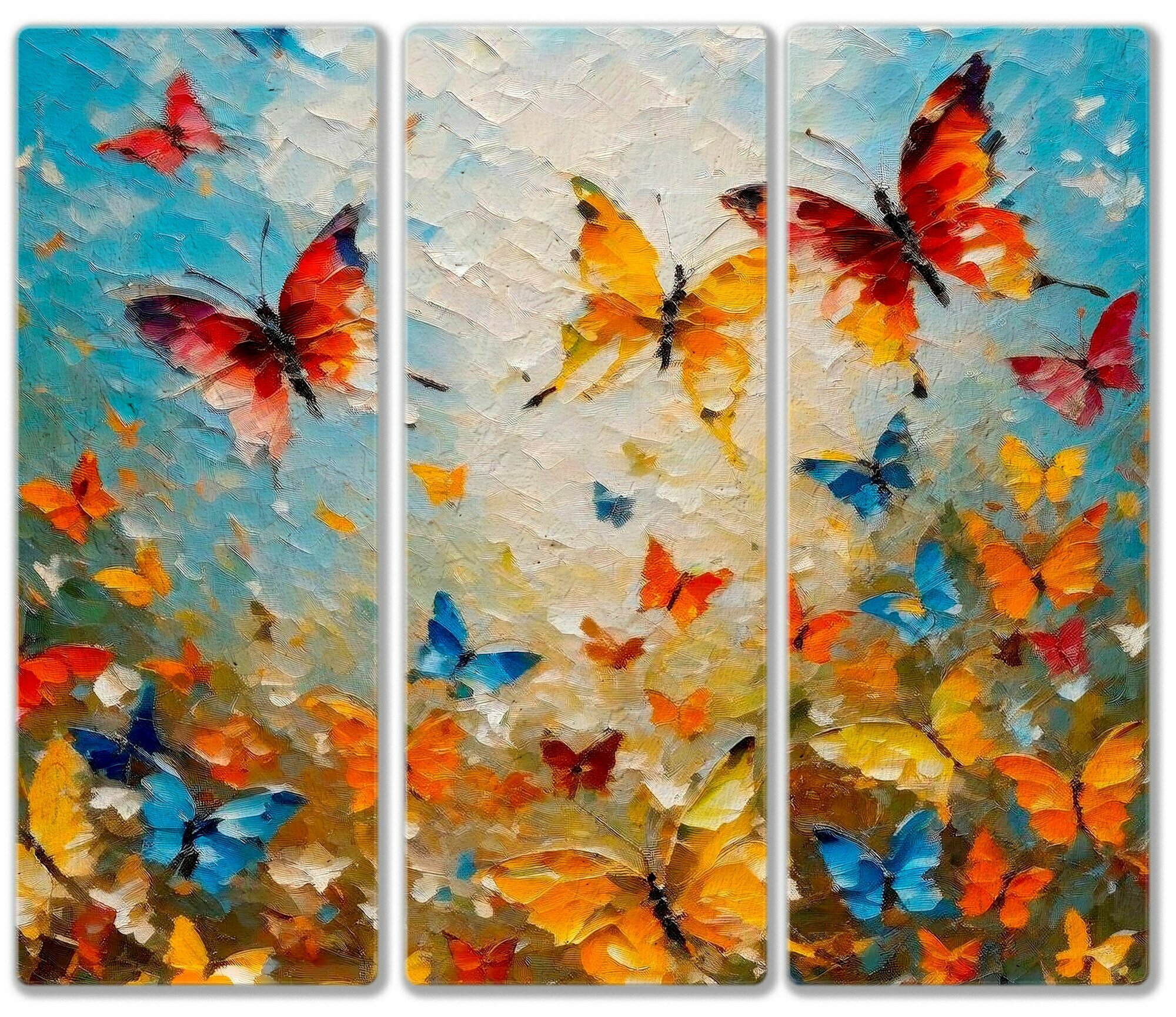 Картина модульная. Триптих/ "Бабочки летают.". Серия "Животные"/Фреска на доске/80*94см