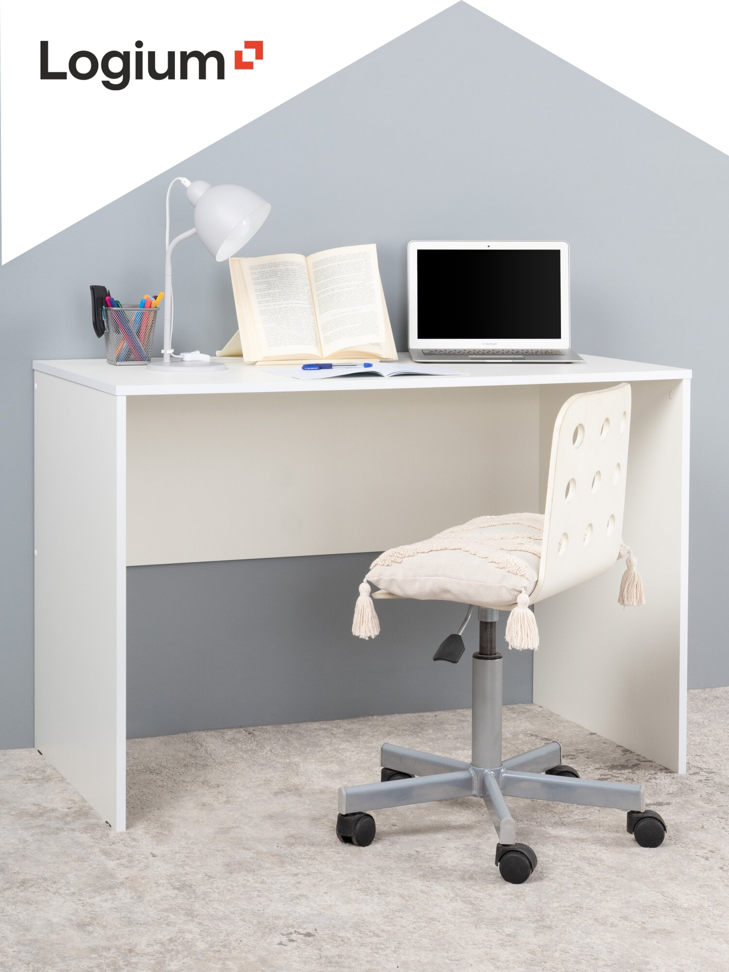 Письменный стол, компьютерный стол, 109х60х74,9 Рокс 12.76 Белый Шагрень, для школьника, офисный