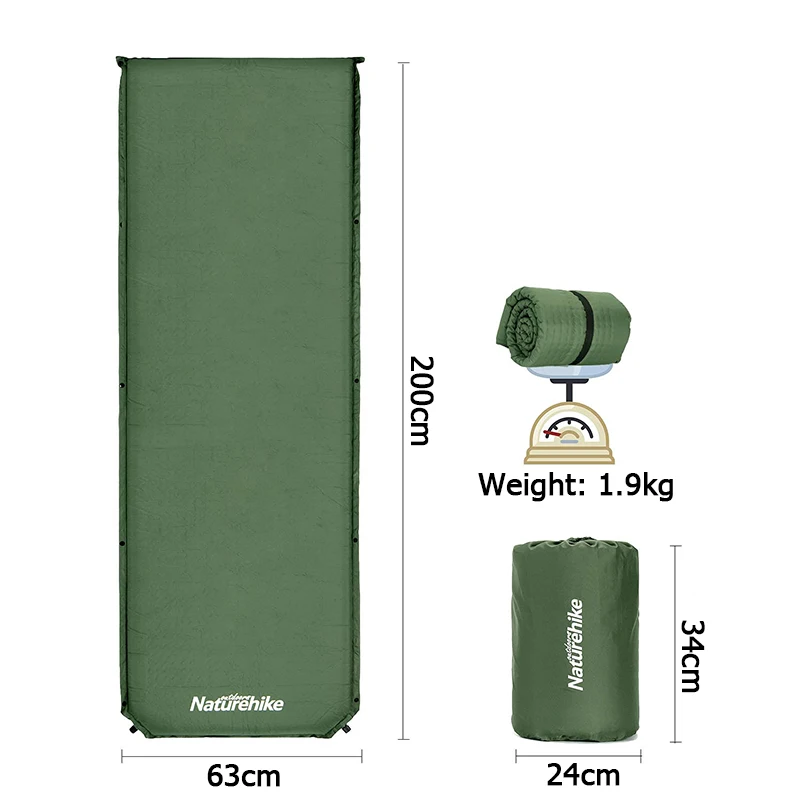 Самонадувающийся туристический коврик naturehike (зеленый) 50 мм