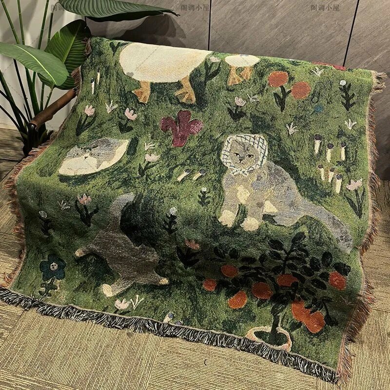 House of Wishes Плед вязаный, пэчворк Декоративное одеяло для рисования маслом в стиле ретро , Лавсан, Хлопок, 160 см х 130 см