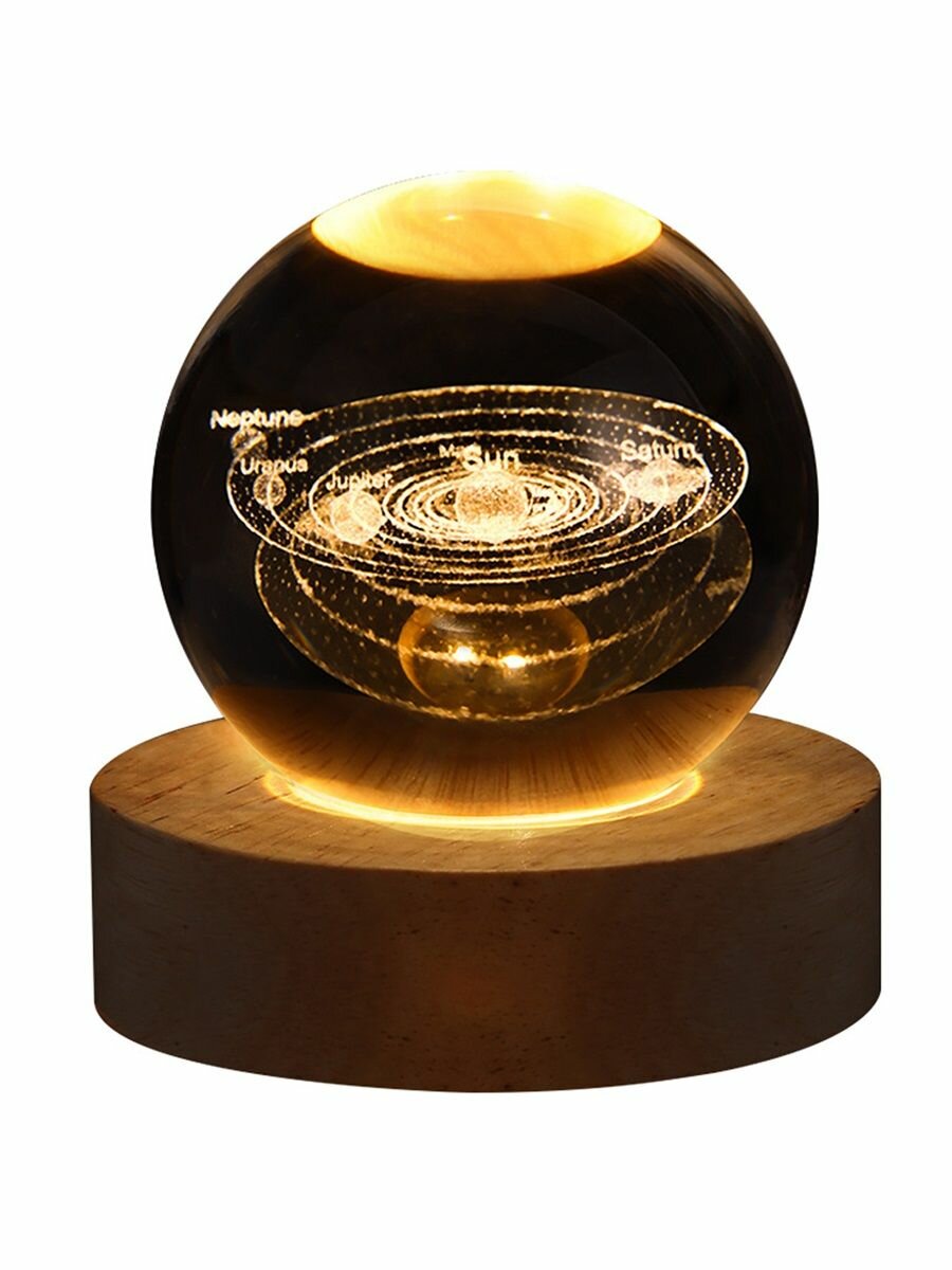 Хрустальный светящийся глобус с 3D-гравировкой, романтическая лампа освещения с деревянным основанием, ночник для декора спальни, энергоэффективный светодиод