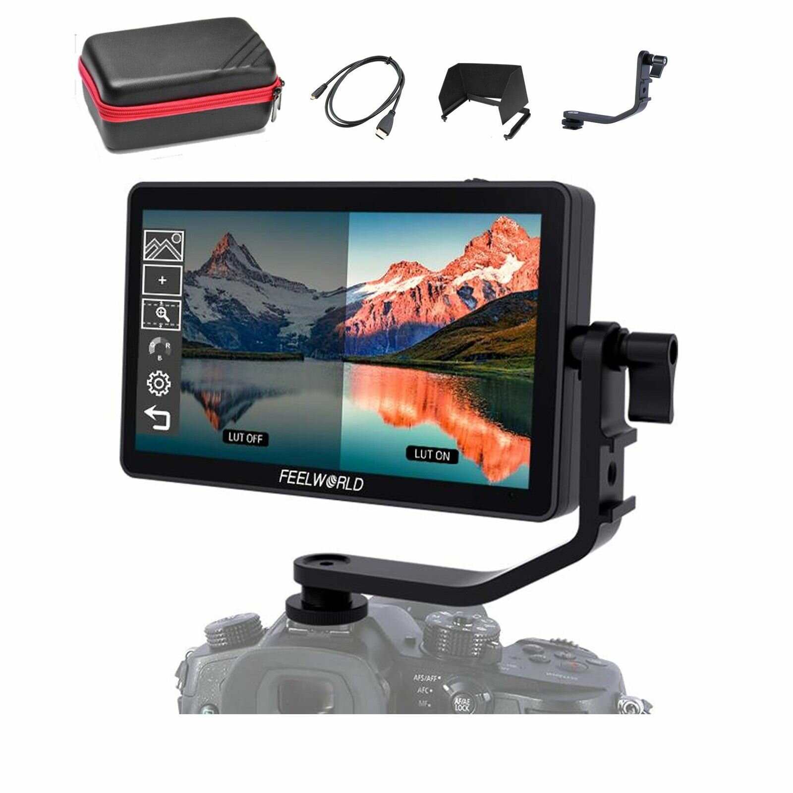 Монитор для цифровой зеркальной камеры FEELWORLD F6 Plus V2 с диагональю 6 дюймов, сенсорным экраном 3D LUT, поддержкой 4K HDMI IPS FHD 1920X1080, наклонным кронштейном и чехлом