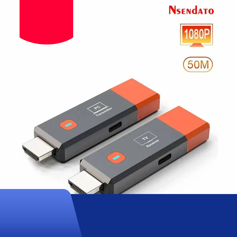 Оранжевый，2 шт. Беспроводной HDMI передатчик и приемник Nsendato 1080P, Full Set-TX RX, EU Plug