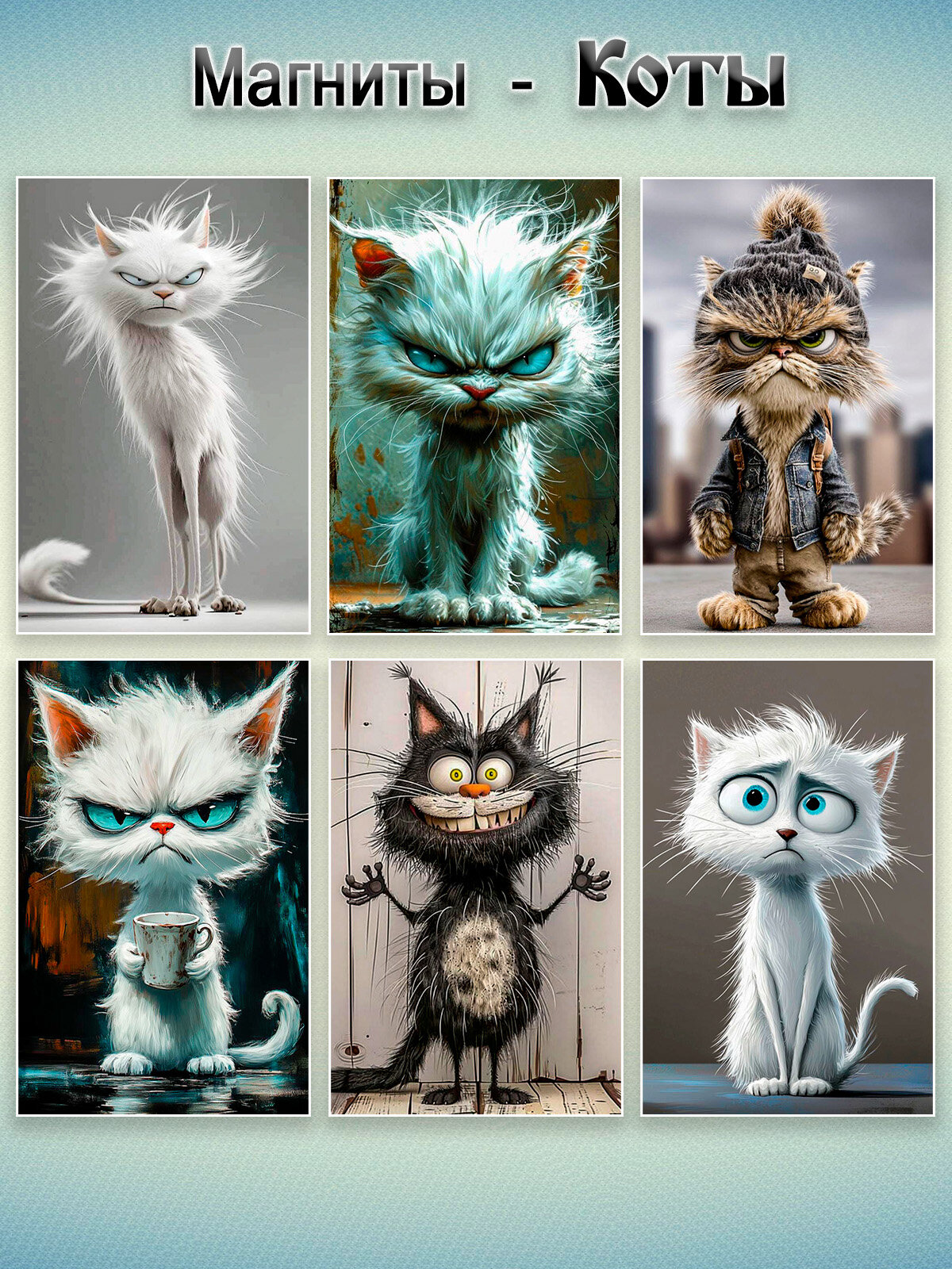 Набор магнитов на холодильник "Котики" 6 штук