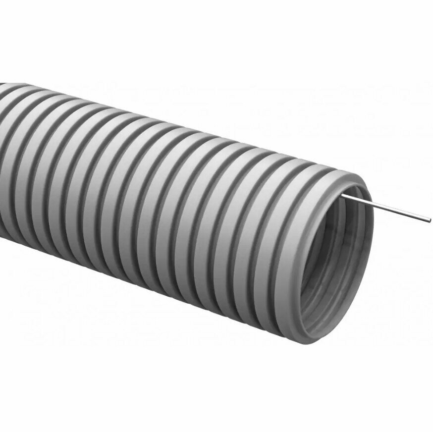 Труба гофрированная IEK ПВХ 32мм с протяжкой CTG20-32-K41-025I (серая) (25м)