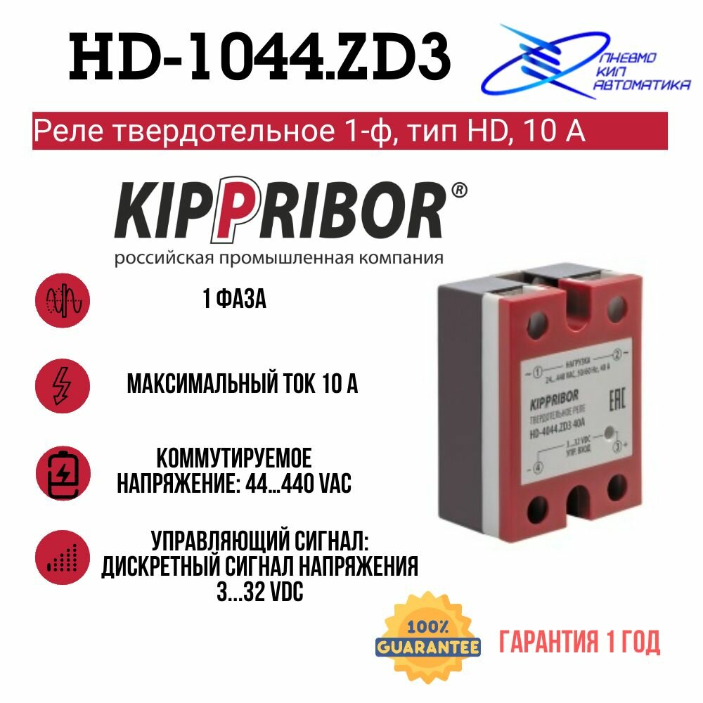 HD-1044. ZD3 Реле твердотельное 1-ф, тип HD, 10А KIPPRIBOR