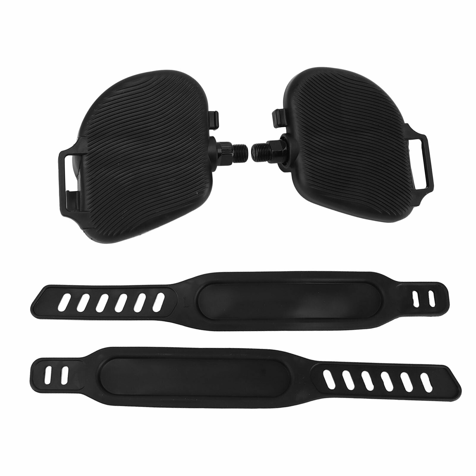 1Pair Exercise Bike Pedals Anti Slip Strip Pattern Portable Parts with Adjustable Strap for Stationary 9/16in Thread