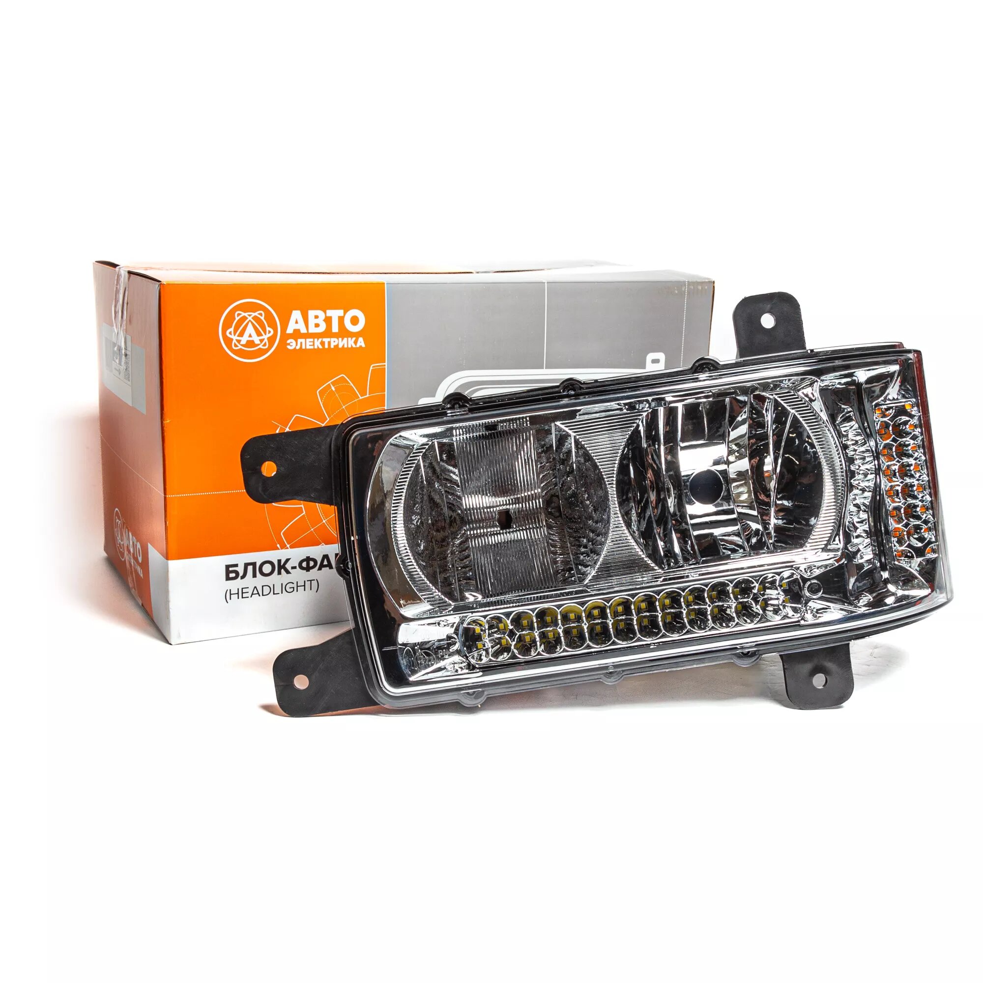 Фара для а/м КамАЗ с ДХО левая н/о (АвтоЭлектрика)