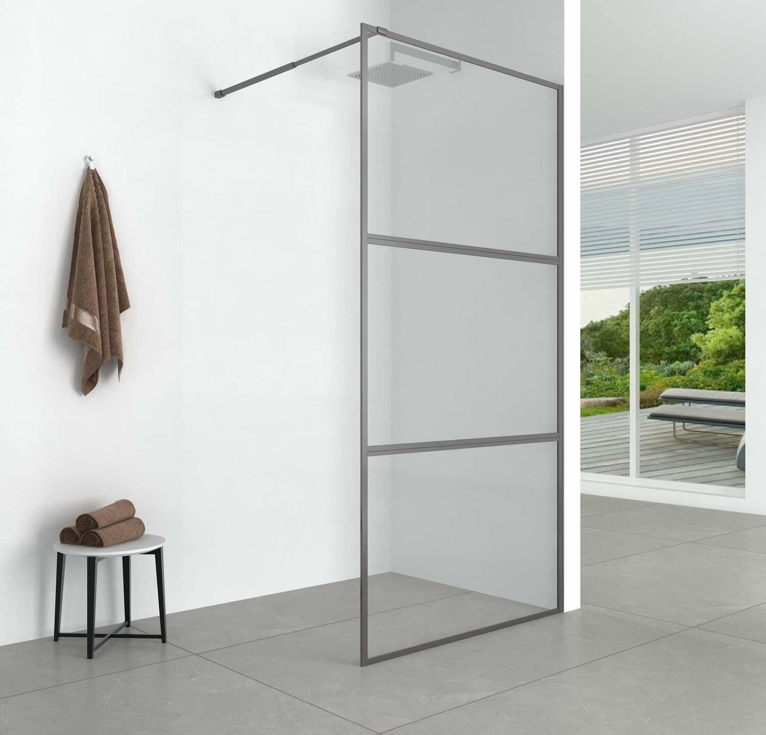 Душевая перегородка Aquanet 90x200 SW-900GRT профиль графит, прозрачное стекло