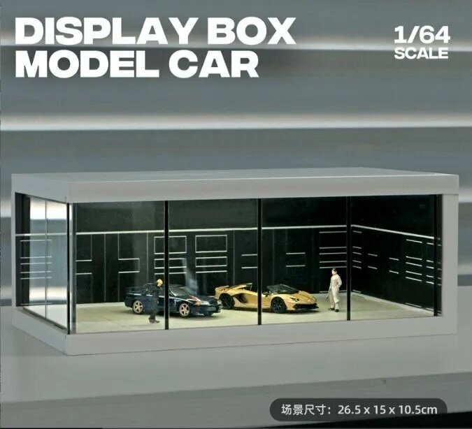 Витрина для парковки "Cars", 1/64 масштаба, светодиодная подсветка, черный цвет, 26.5x10.5x15 см
