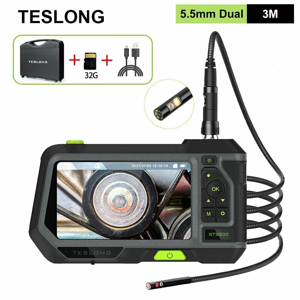 TESLONG NTS500 Эндоскоп с 2 камерами/3 м трубки Санке/1080p