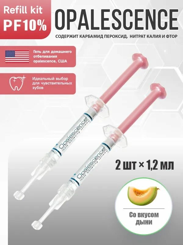 Opalescence PF 10% домашнее отбеливание зубов со вкусом дыни, 2 шприца