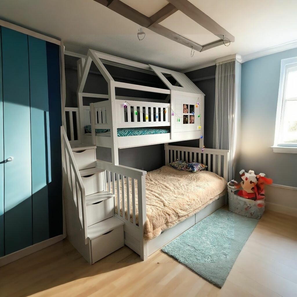 Двухъярусная кровать Лейла Домик, спальные места 90х190 и 140х190, цвет белый.