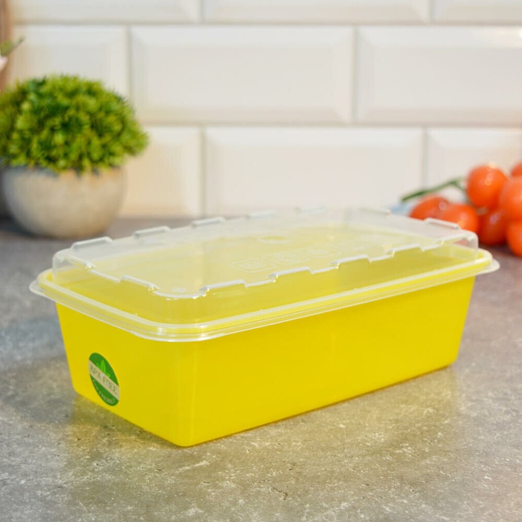 Контейнер пластиковый для заморозки 1л "Zip", лимонный цвет, с прозрачной крышкой