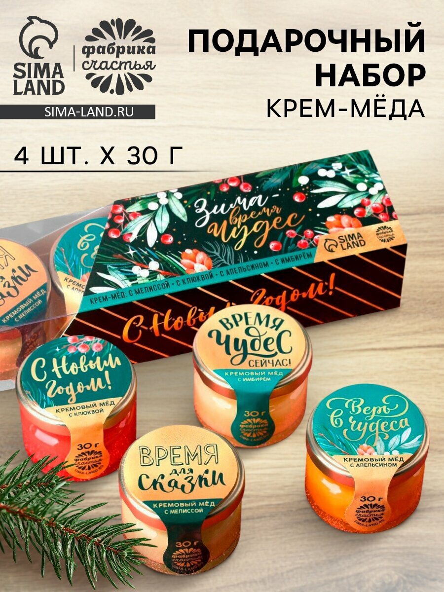 Подарочный набор: Крем - мёд «Зима-время чудес», 4 шт. x 30 г.