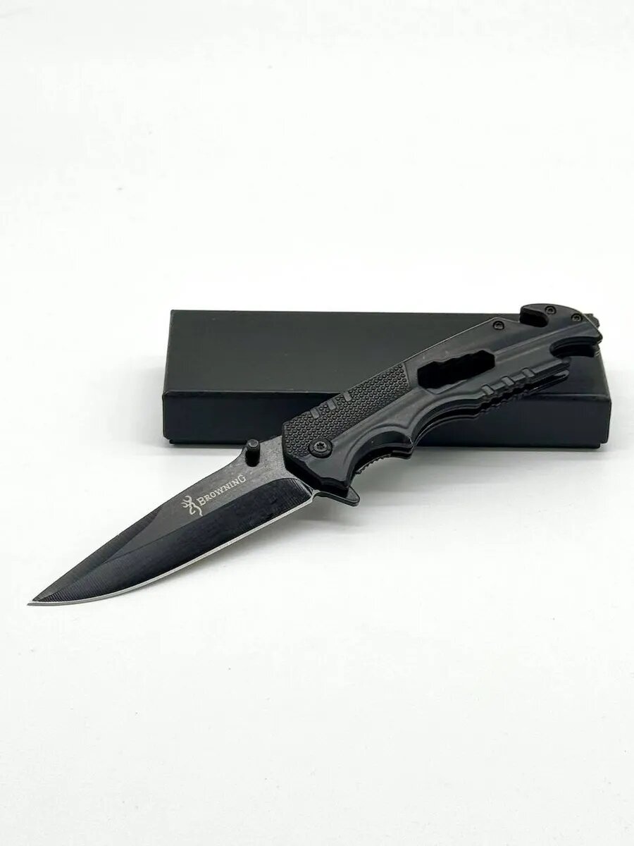 Складной туристический нож Browning, сталь D2, рукоять алюминий, стропорез, клипса для кармана