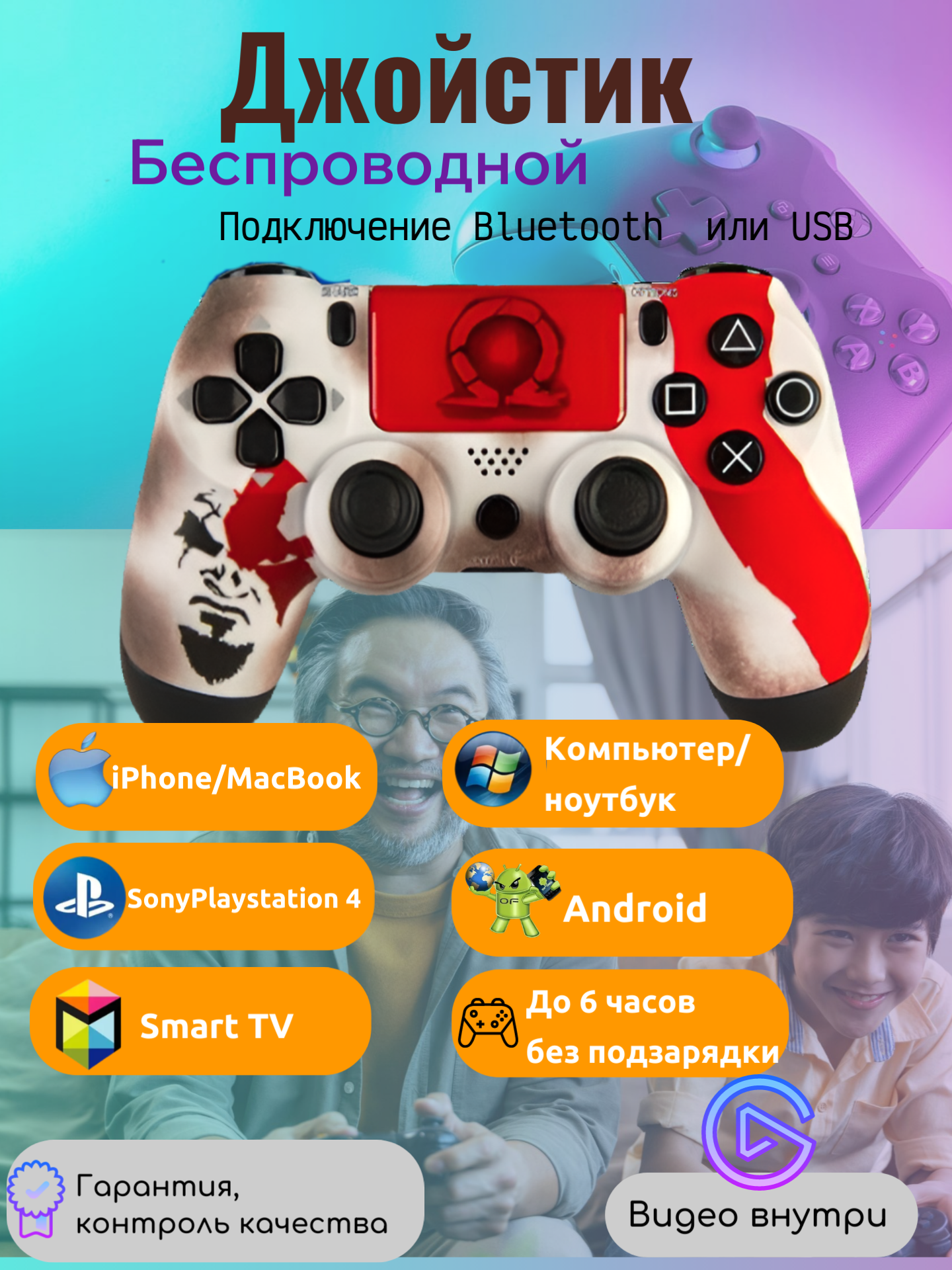 Беспроводной геймпад для PS4 / Джойстик Bluetooth для Playstation 4, Apple (IPhone, IPad), Androind, ПК