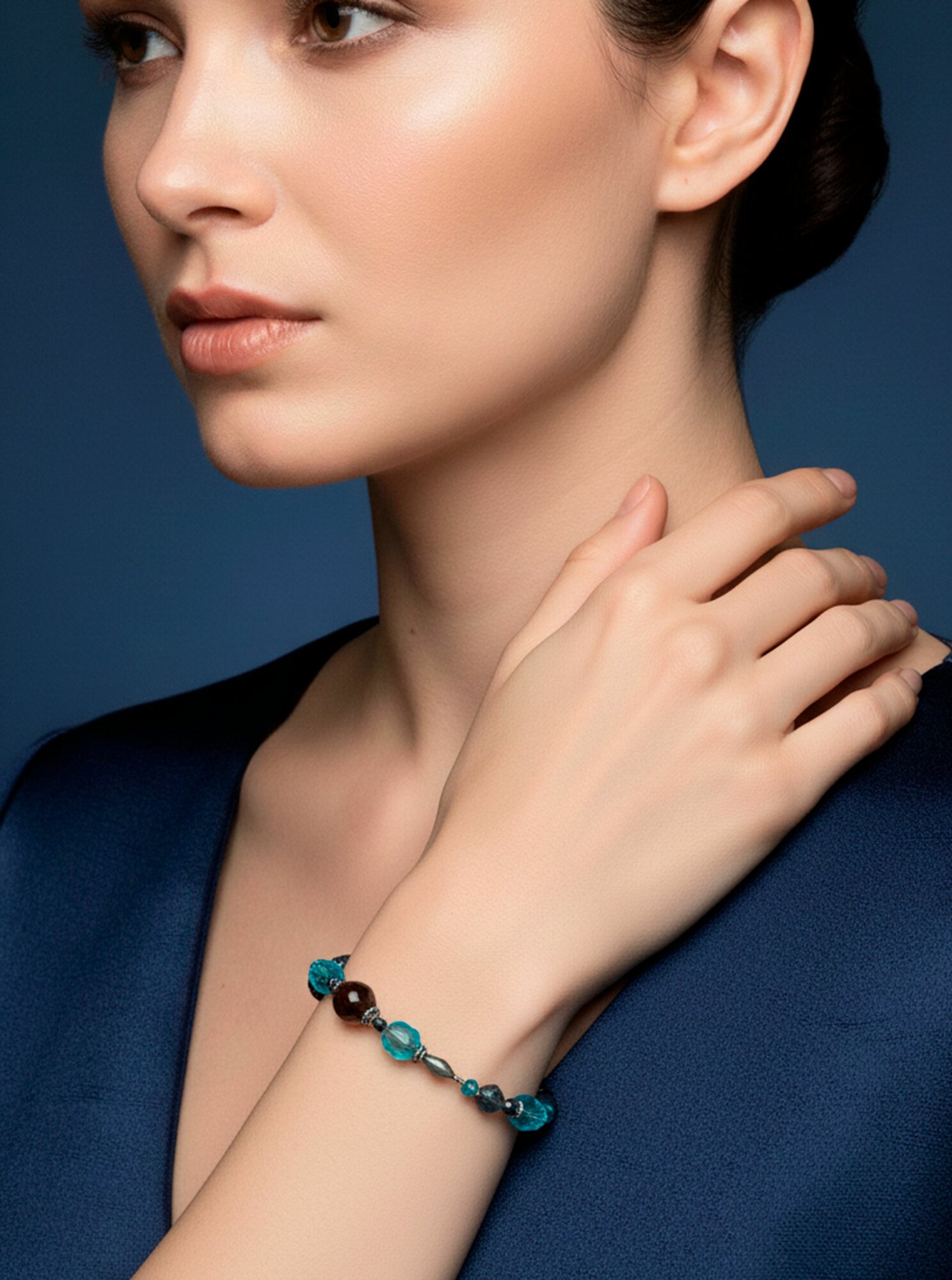 Браслет, раухтопаз, шпинель синтетическая