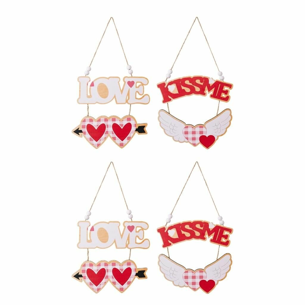 2 комплекта по 4 штуки, деревянная подвеска в виде купидона на День Святого Валентина