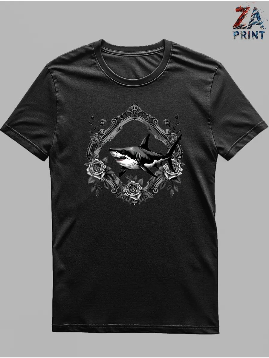 Футболка акула с цветами