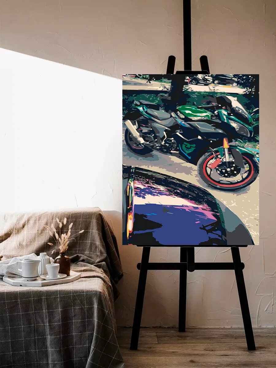 Картина по номерам Зеленый Мотоцикл Байк Мотик