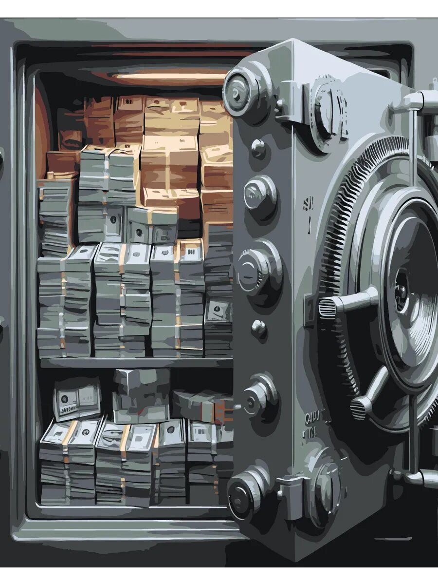 Картина по номерам Сейф Деньги Баксы Доллар